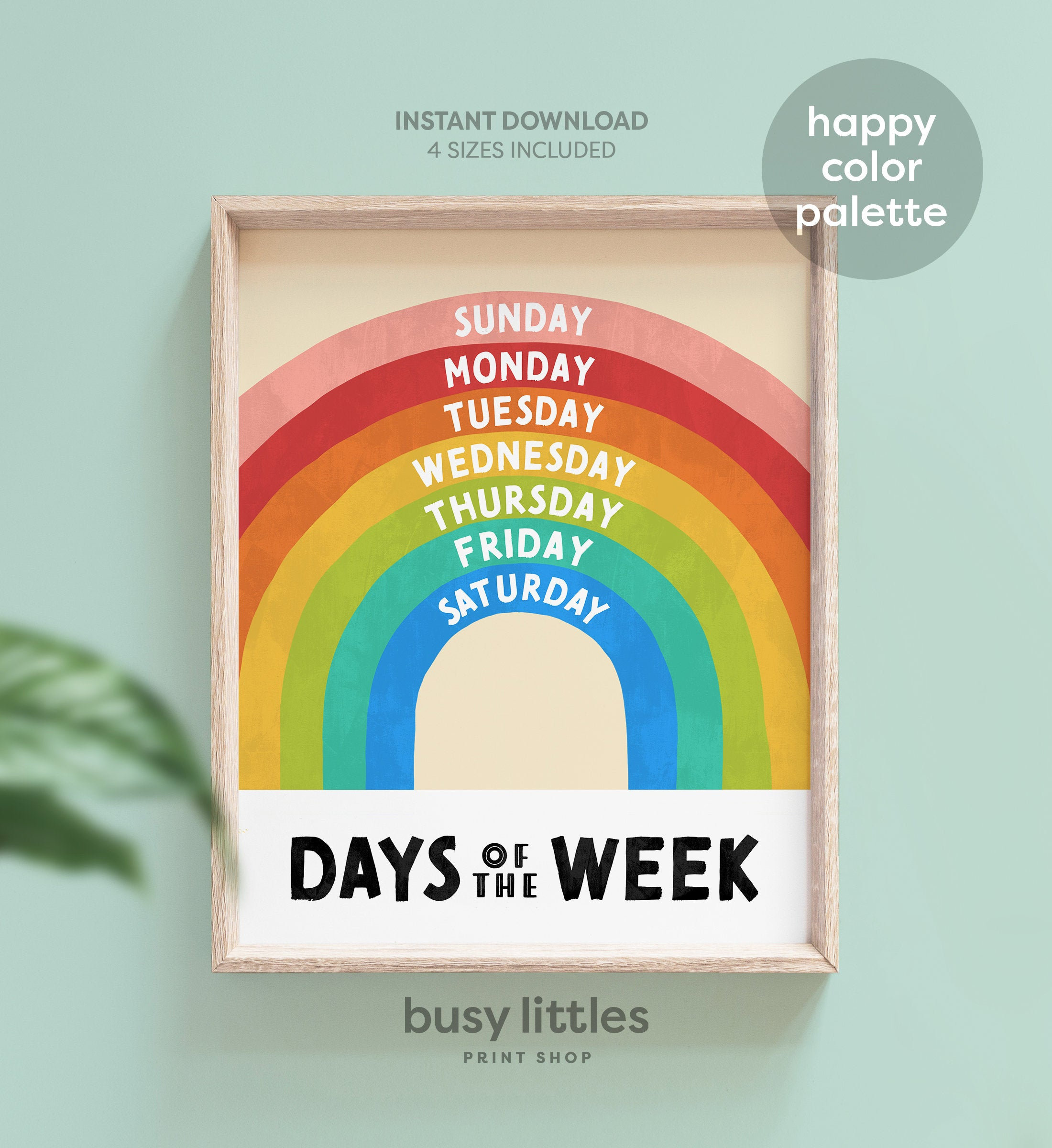 Rainbow Days of the Week Nursery Art Classroom Print | Etsy