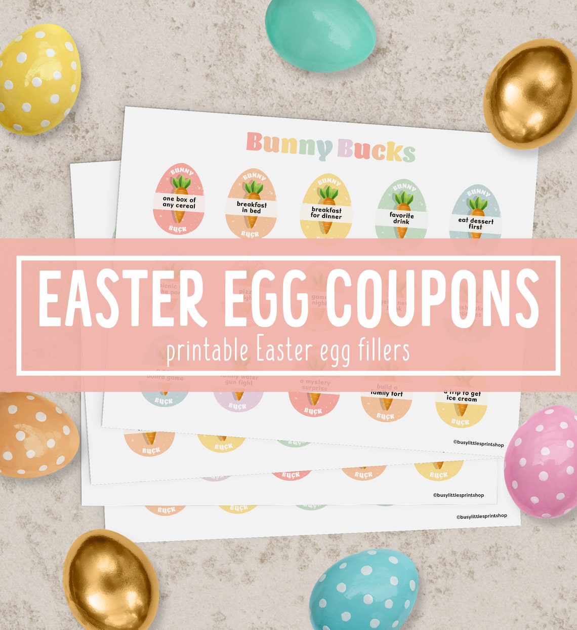 Printable Easter Egg Fillers Easter Coupons Bunny Bucks - Etsy