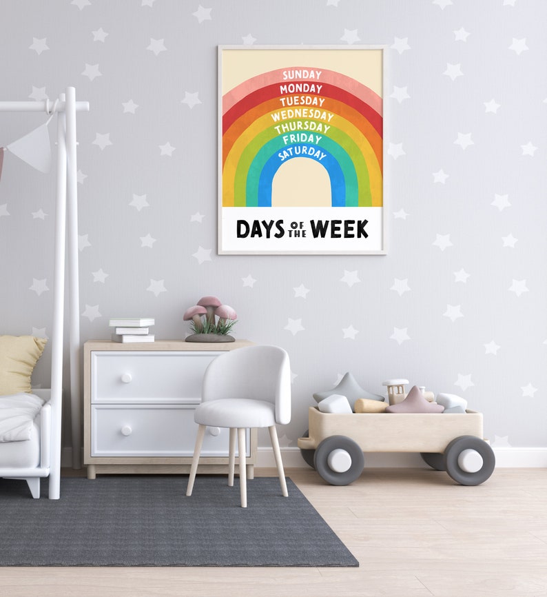 Rainbow Days of the Week Nursery Art Classroom Print - Etsy