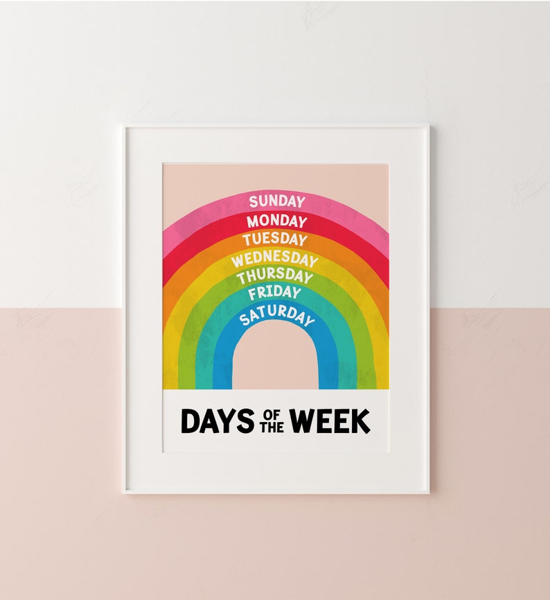 Rainbow Days of the Week Nursery Art Classroom Print | Etsy