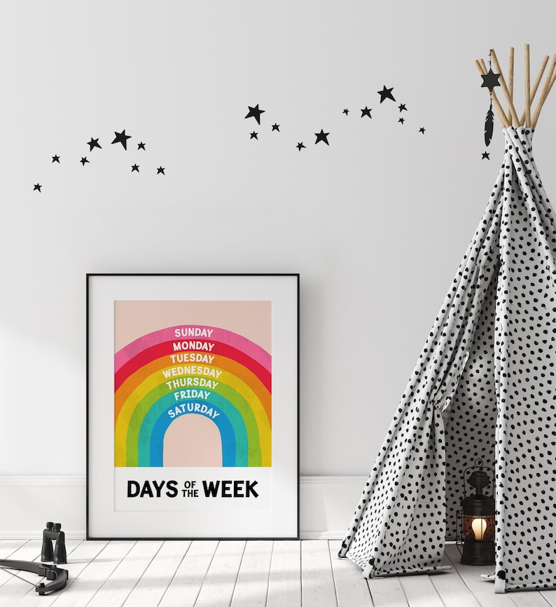 Rainbow Days of the Week Nursery Art Classroom Print | Etsy