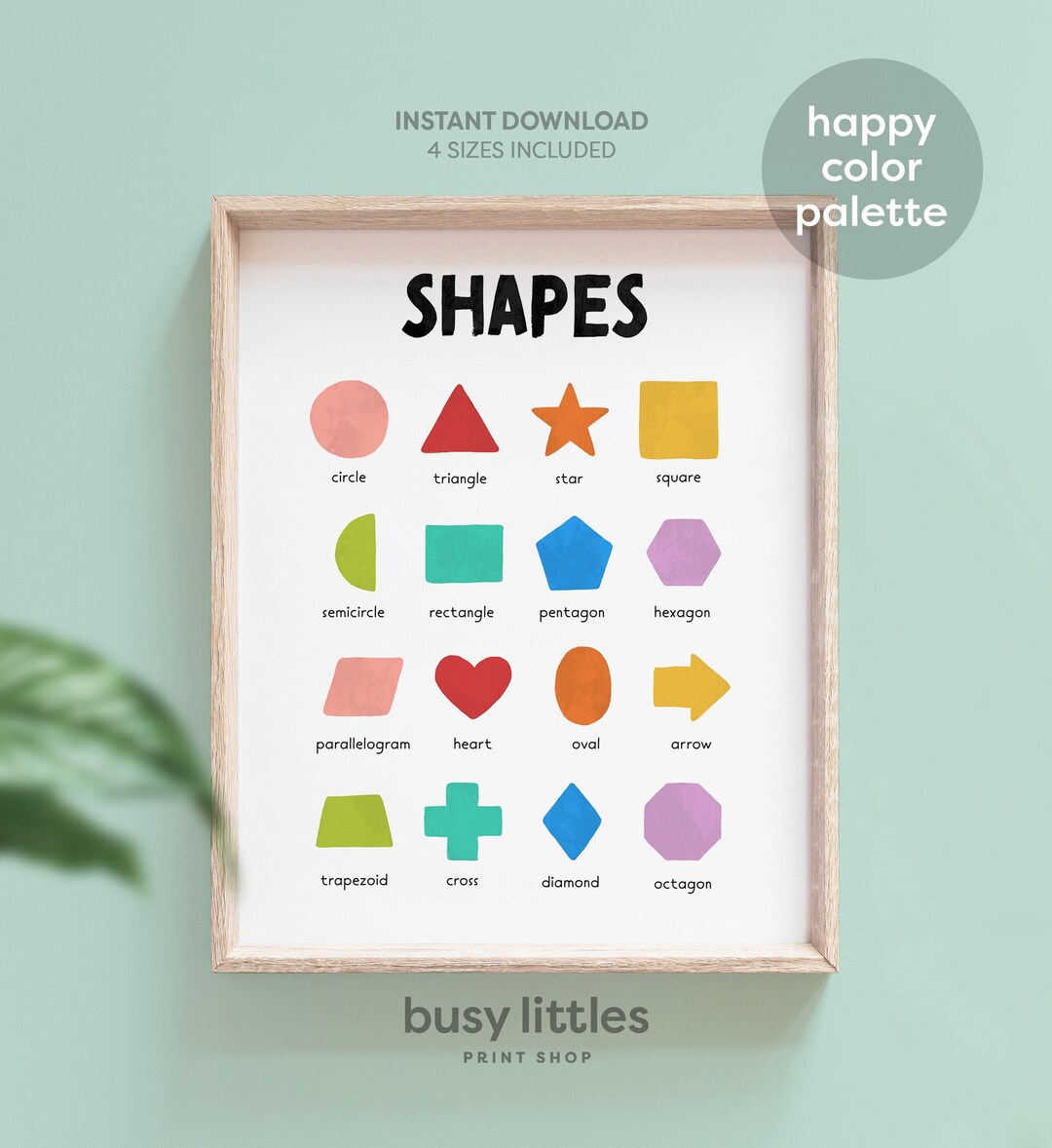 Rainbow Geometric Shapes Wall Art, Nursery Art, Homeschool Print ...