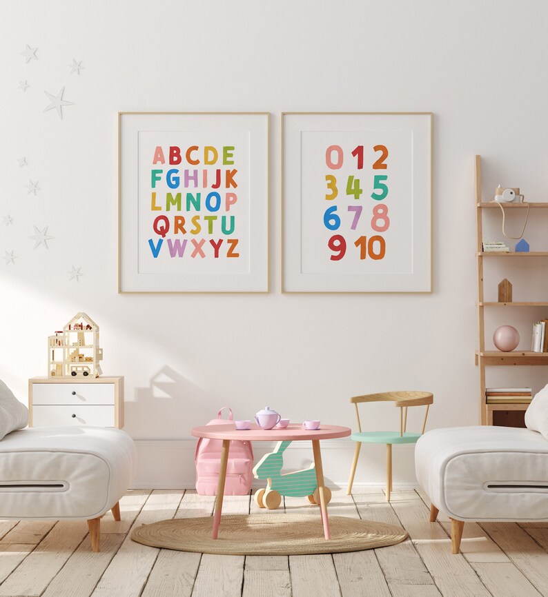 Rainbow Alphabet and Numbers Printable Nursery Art, Nursery Decor ...