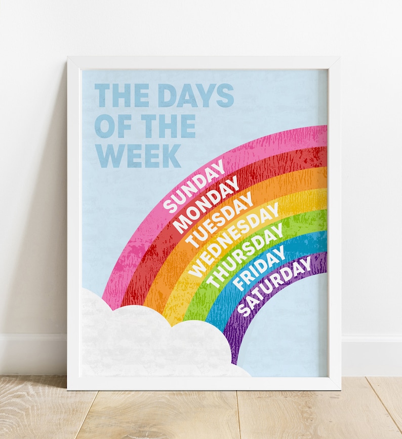 Rainbow Days of the Week Poster Nursery Art Homeschool - Etsy
