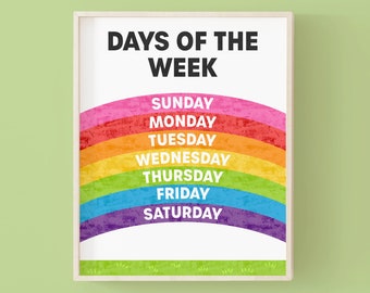 Rainbow Days of the Week Nursery Art Classroom Print | Etsy
