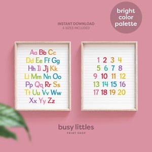 Alphabet and Numbers Printable Art, Colorful Classroom Art, Numbers 1 ...