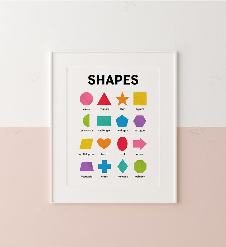 Rainbow Geometric Shapes Wall Art Nursery Art Homeschool | Etsy