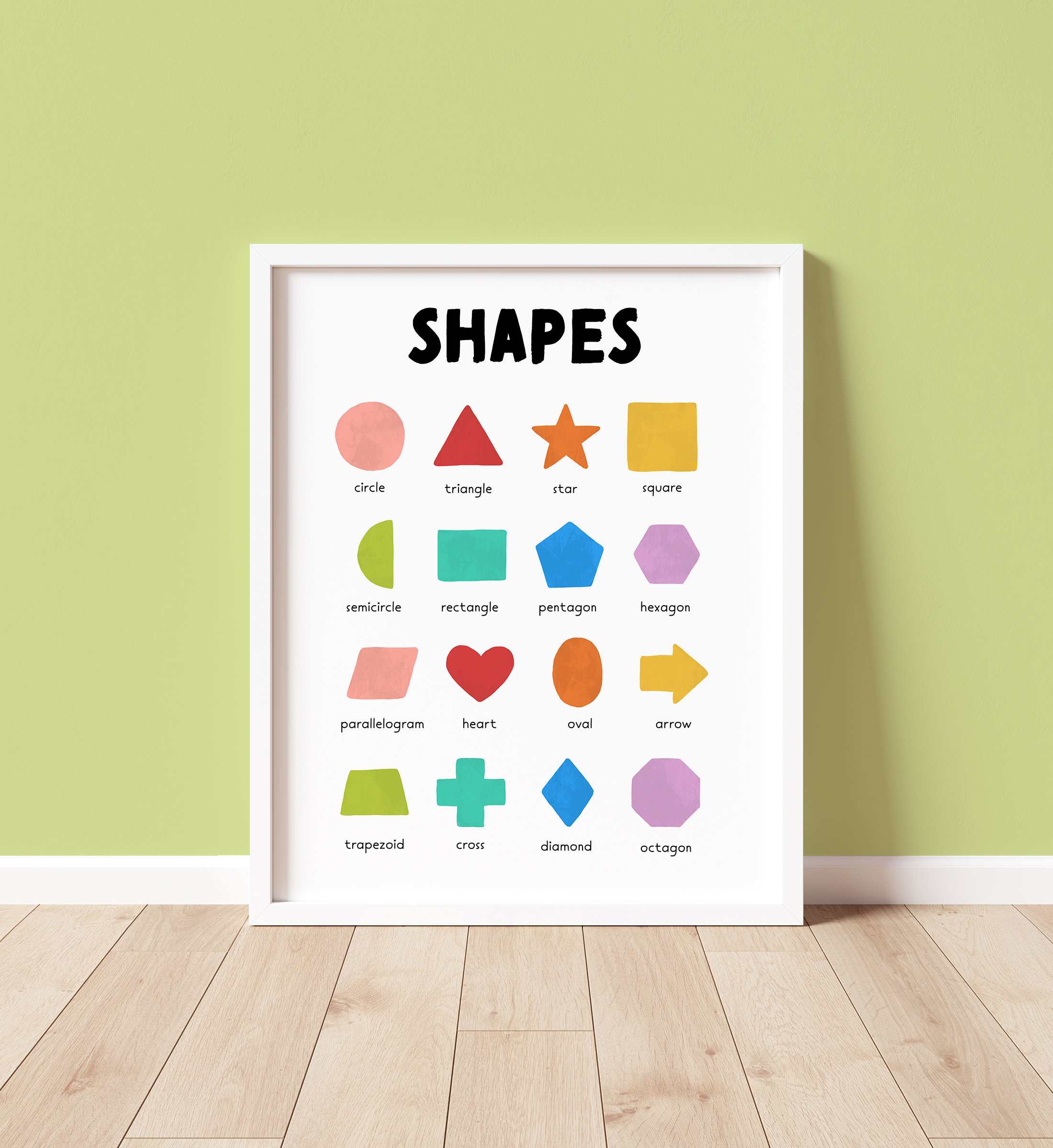 Rainbow Geometric Shapes Wall Art Nursery Art Homeschool - Etsy