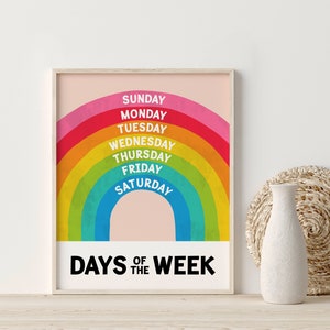 Rainbow Days of the Week, Nursery Art, Classroom Print, Homeschool ...