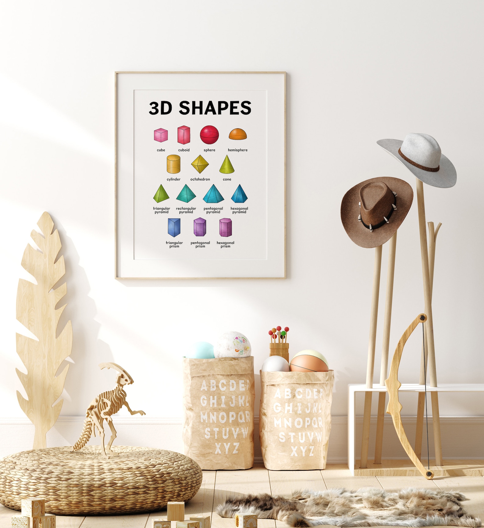 Rainbow 3D Shapes Printable Poster Learning 3D Shapes - Etsy