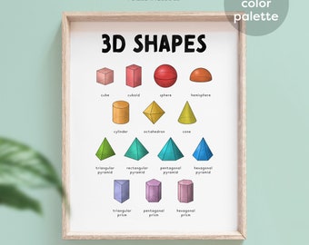 Rainbow 3D Shapes Printable Poster Instant Download Learning - Etsy