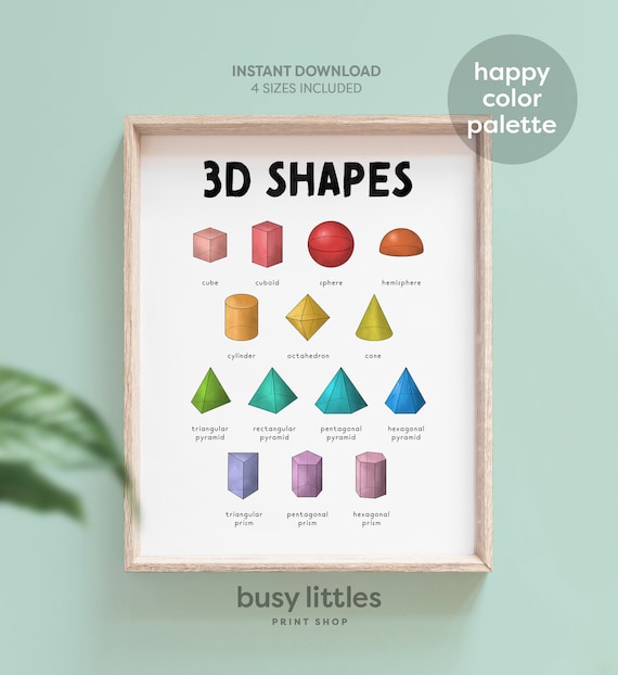 Rainbow 3D Shapes Printable Poster Instant Download Learning - Etsy Finland