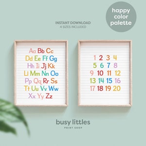 Alphabet and Numbers Printable Art, Colorful Classroom Art, Numbers 1 ...