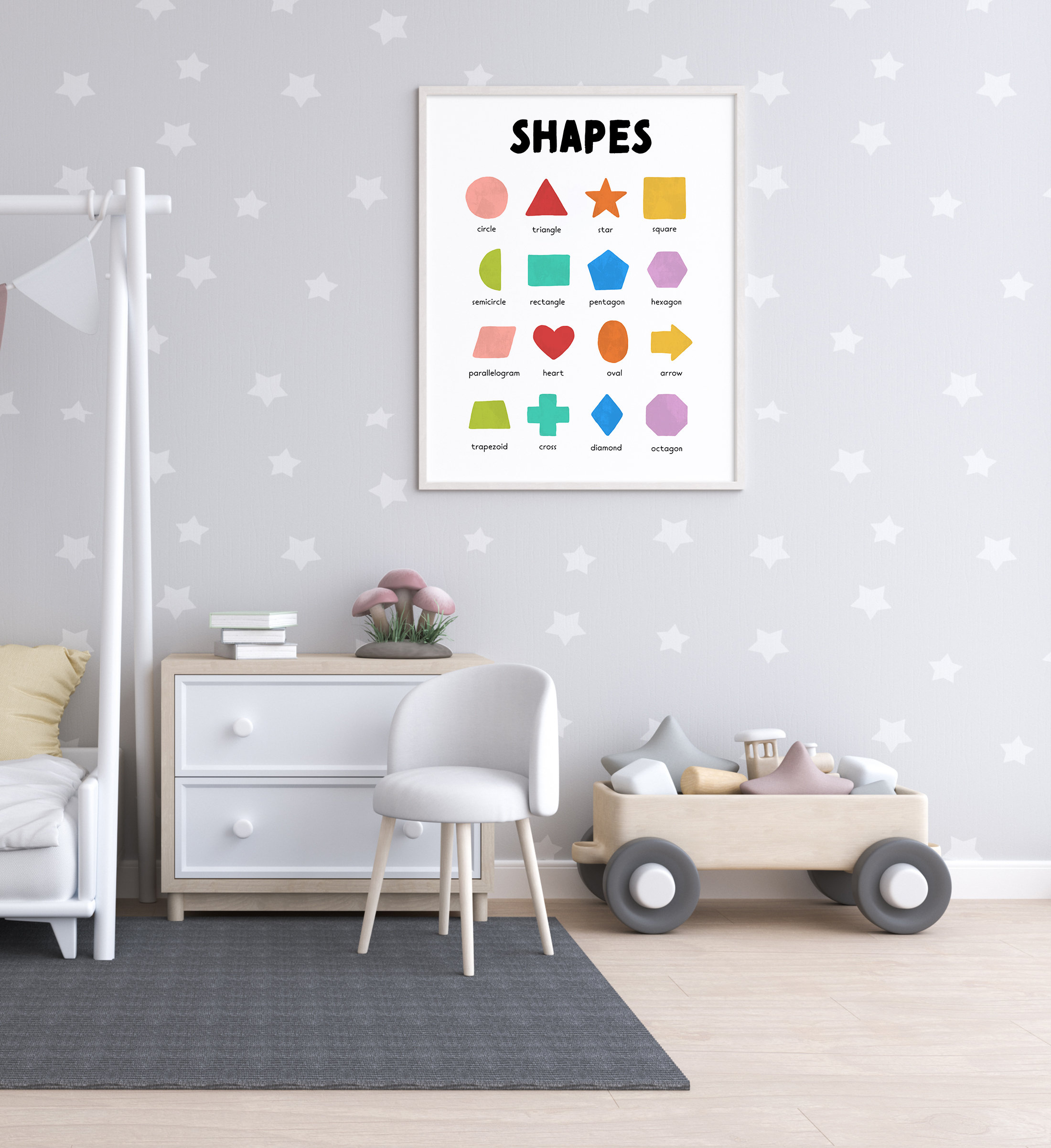 Rainbow Geometric Shapes Wall Art, Nursery Art, Homeschool Print ...