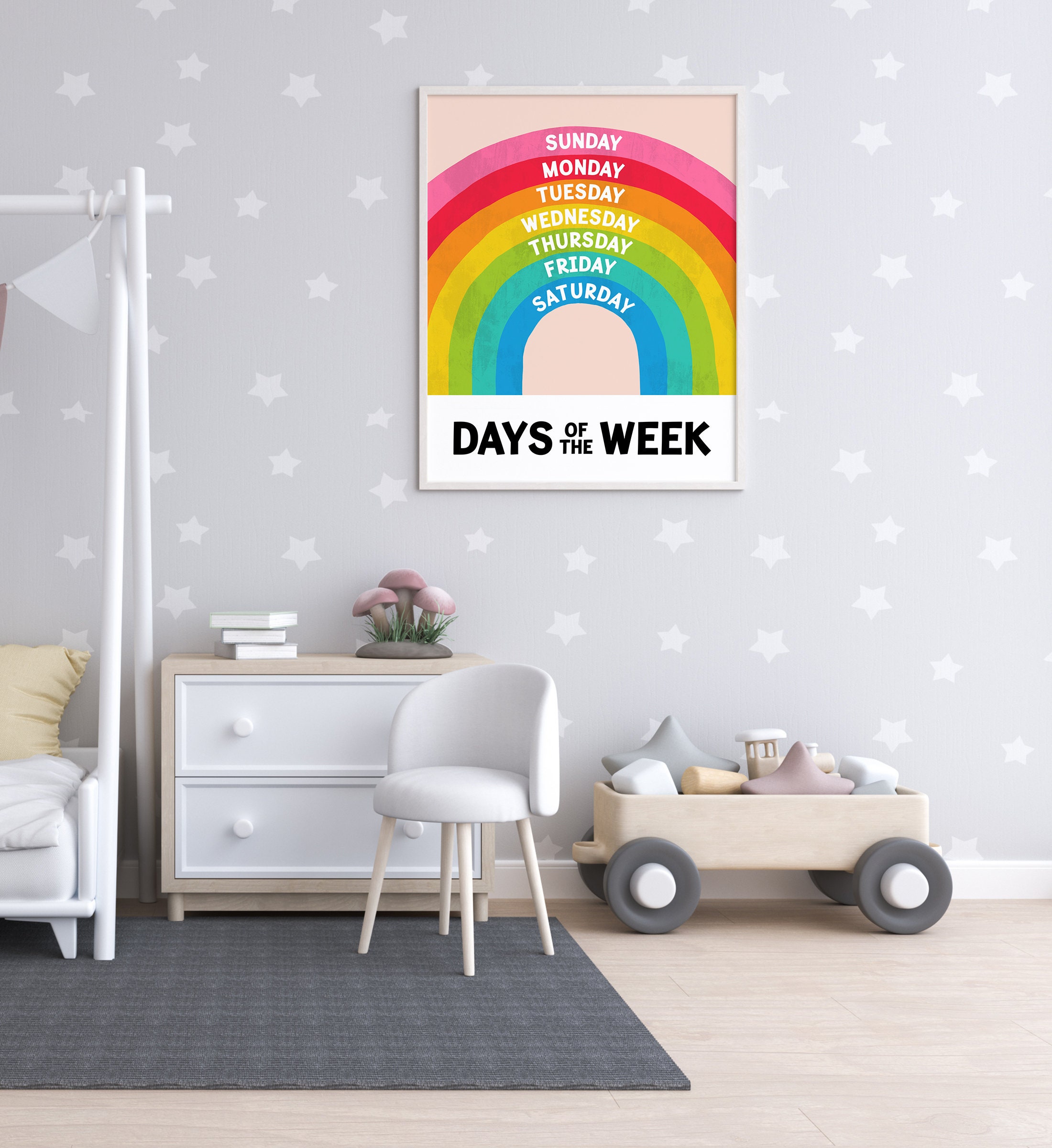 Rainbow Days of the Week Nursery Art Classroom Print | Etsy