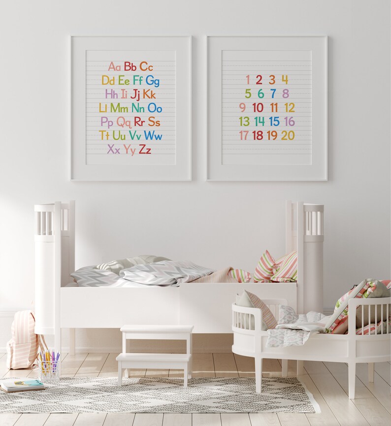 Alphabet and Numbers Printable Art, Colorful Classroom Art, Numbers 1 ...