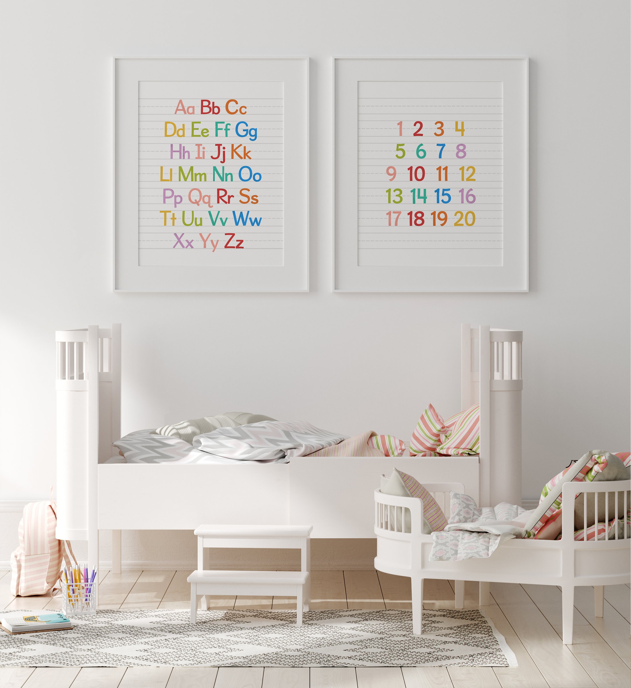 Alphabet and Numbers Printable Art, Colorful Classroom Art, Numbers 1 ...