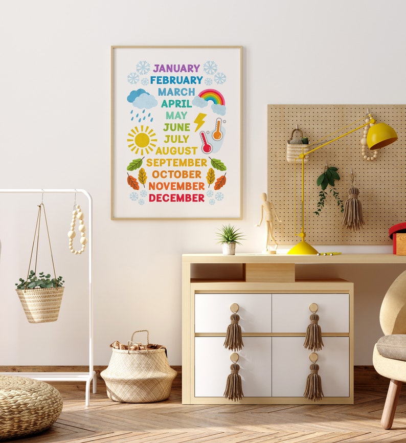 Months of the Year Printable Educational Poster, Homeschooling Decor ...