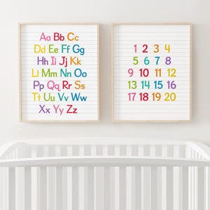 Alphabet and Numbers Printable Art, Colorful Classroom Art, Numbers 1 ...