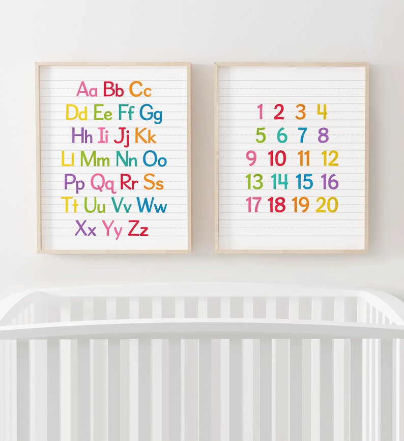 Alphabet and Numbers Printable Art, Colorful Classroom Art, Numbers 1 ...