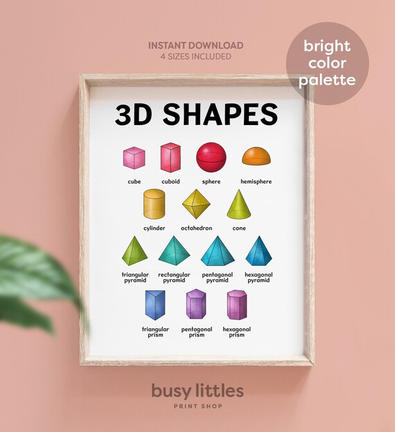 Rainbow 3D Shapes Printable Poster Learning 3D Shapes | Etsy Canada