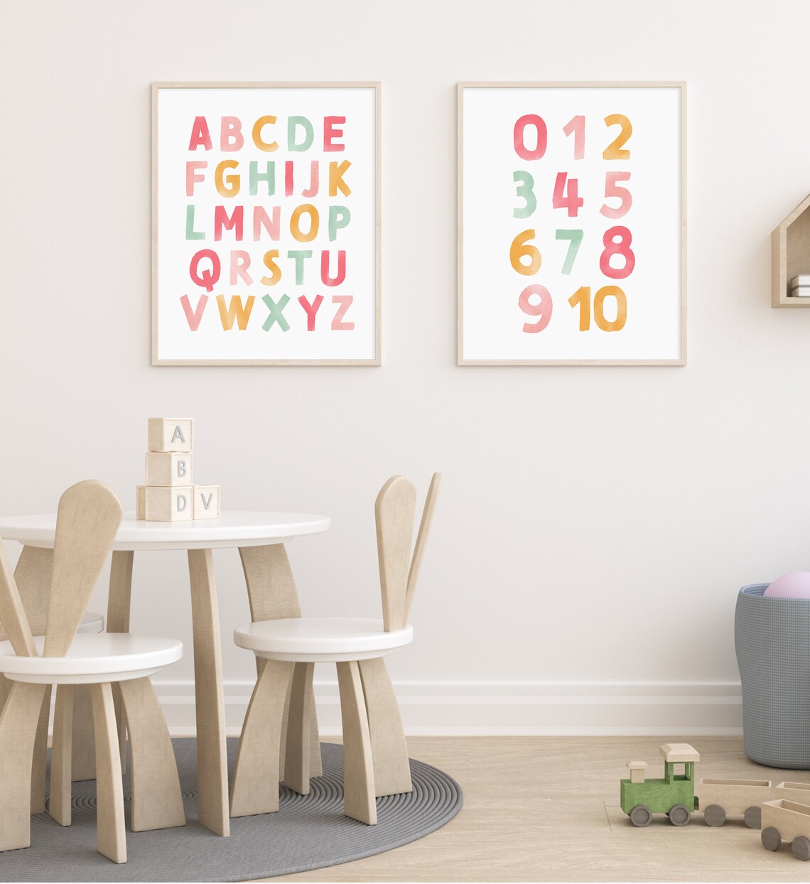 Watercolor Alphabet and Numbers Nursery Art Set, Instant Download, ABC ...