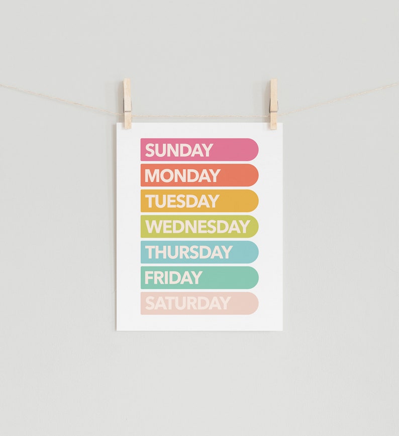 Days of the Week Poster Instant Download Nursery Print - Etsy