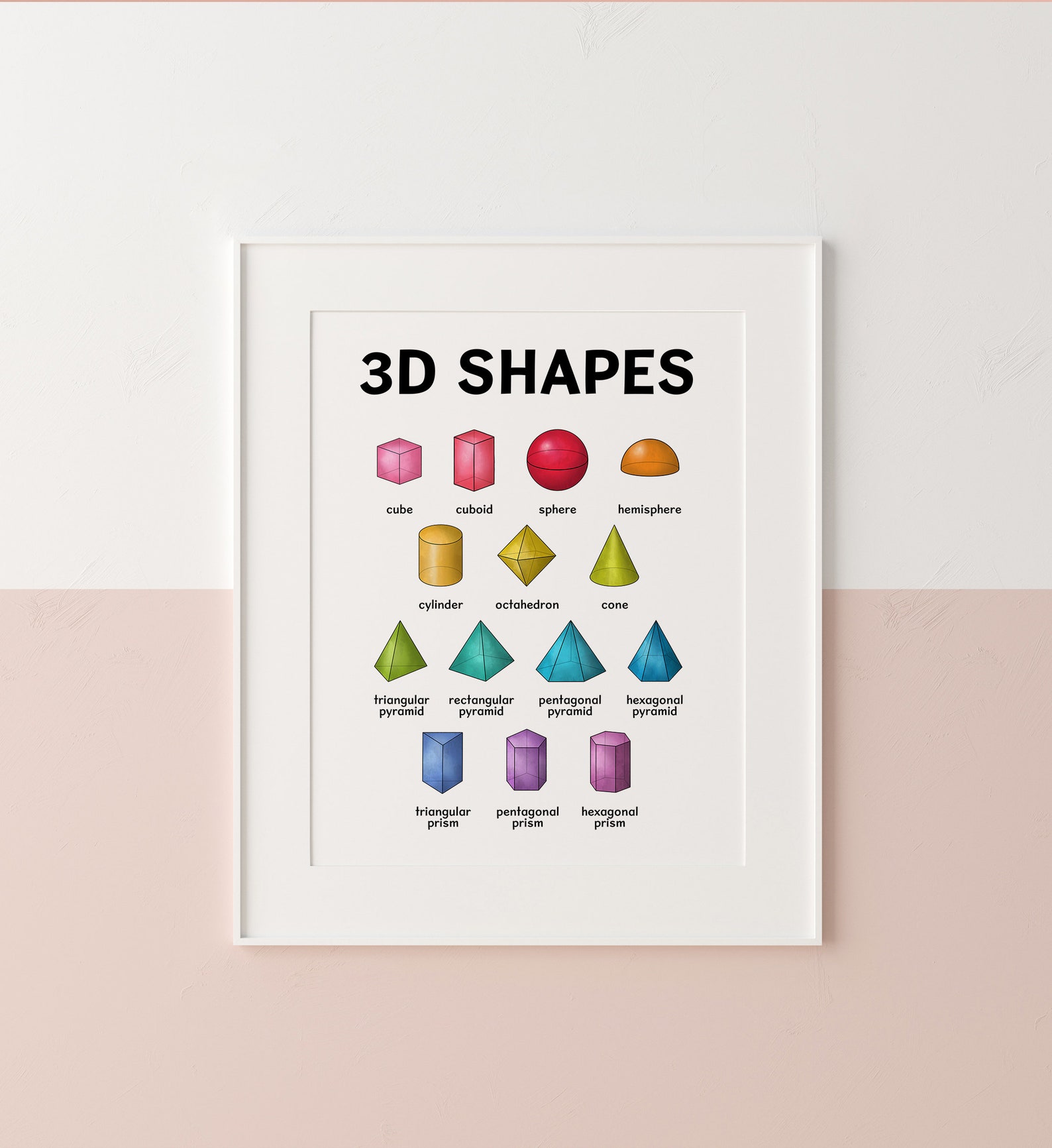 Rainbow 3D Shapes Printable Poster Learning 3D Shapes - Etsy