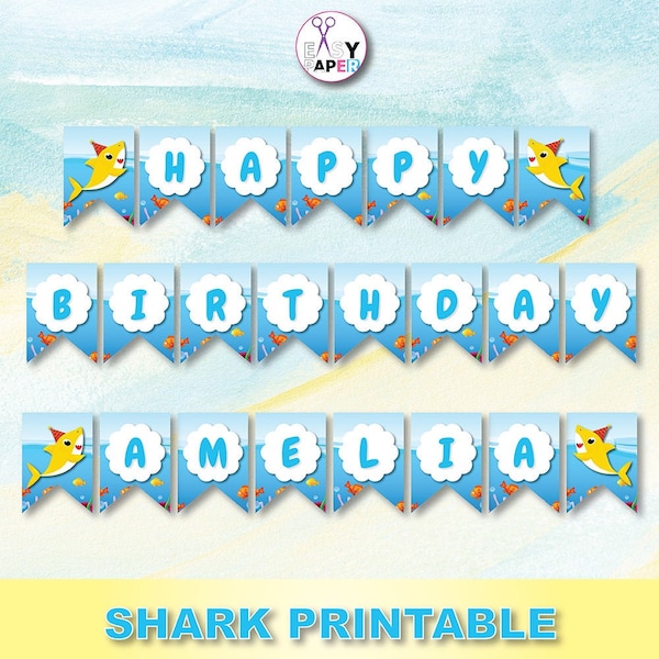Shark Birthday Banner - Etsy