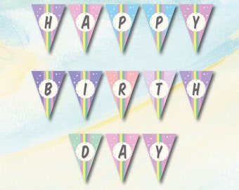 Pastel Birthday Banner Printable Pastel Banner Pastel Pennant Printable ...