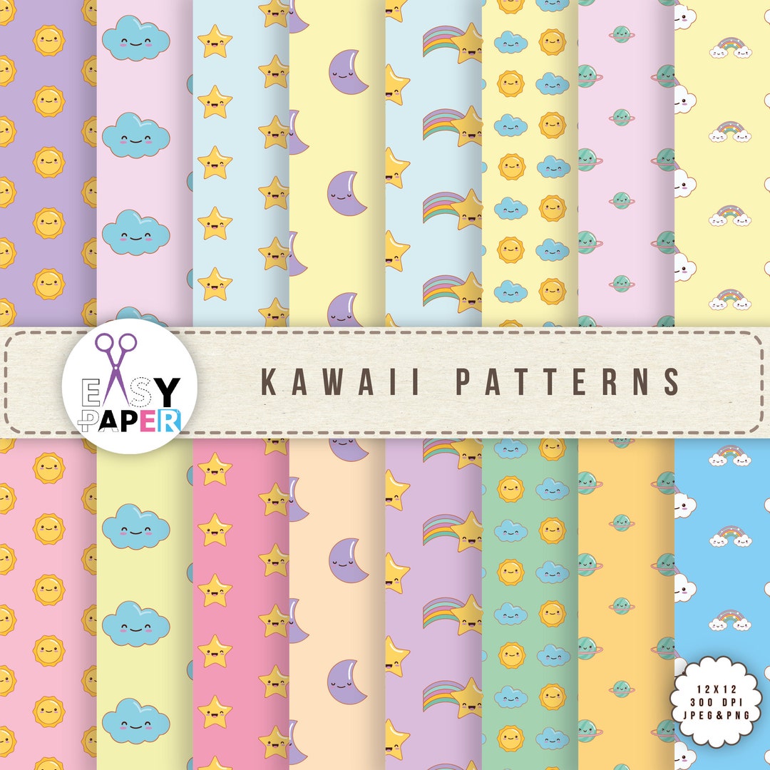 Kawaii Weather Digital Paper Pack, Scrapbook Backgrounds (digital ...