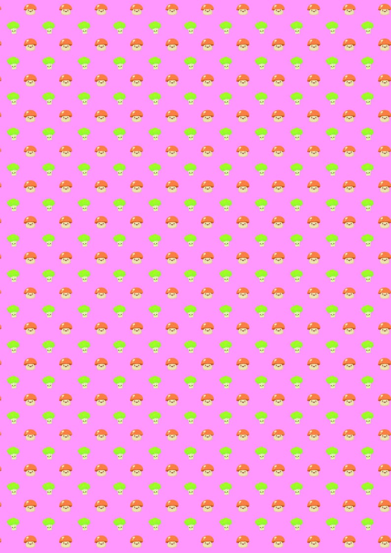 Kawaii Fruits and Veggies Pattern Digital Paper Downloads , Printable ...