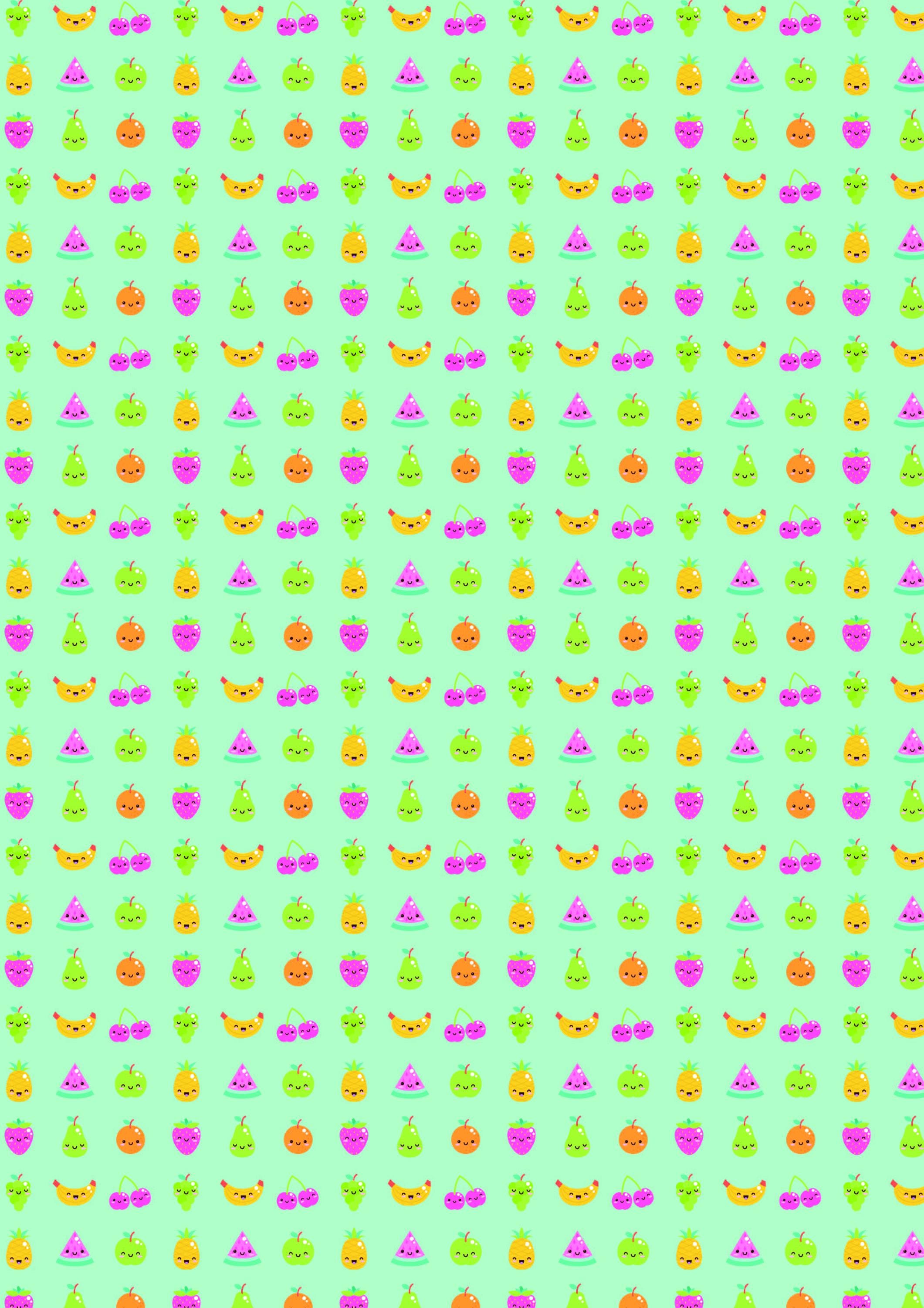 Kawaii Fruit Pattern Digital Paper Downloads , Printable Scrapbook ...