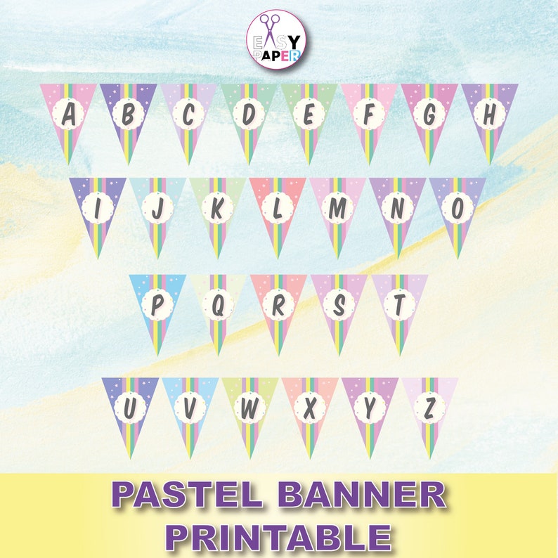 Pastel Birthday Banner – Printable Pennant Party Decor (instant ...