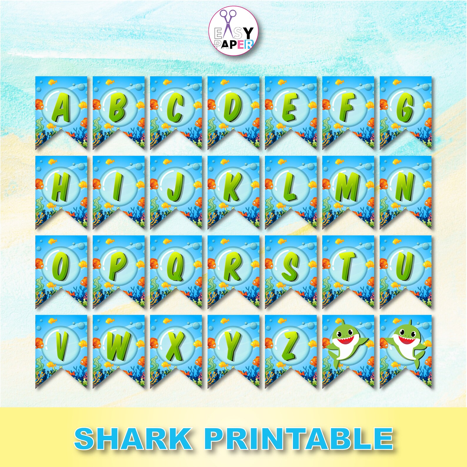 Shark Party Banner Shark Happy Birthday for Kids Printable | Etsy