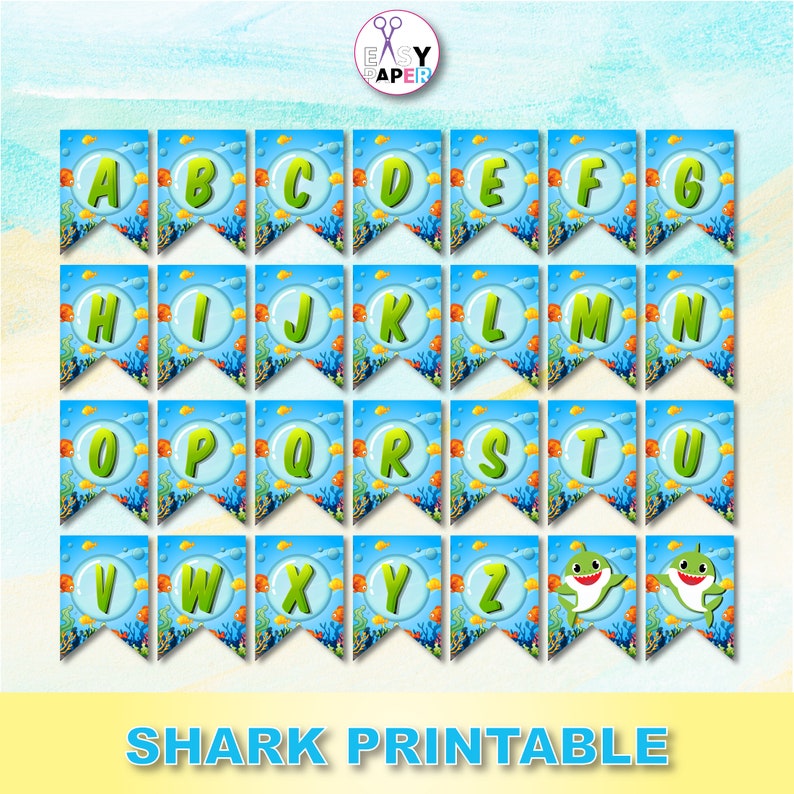 Shark Party Banner - Shark Happy Birthday for Kids - Printable Banner ...