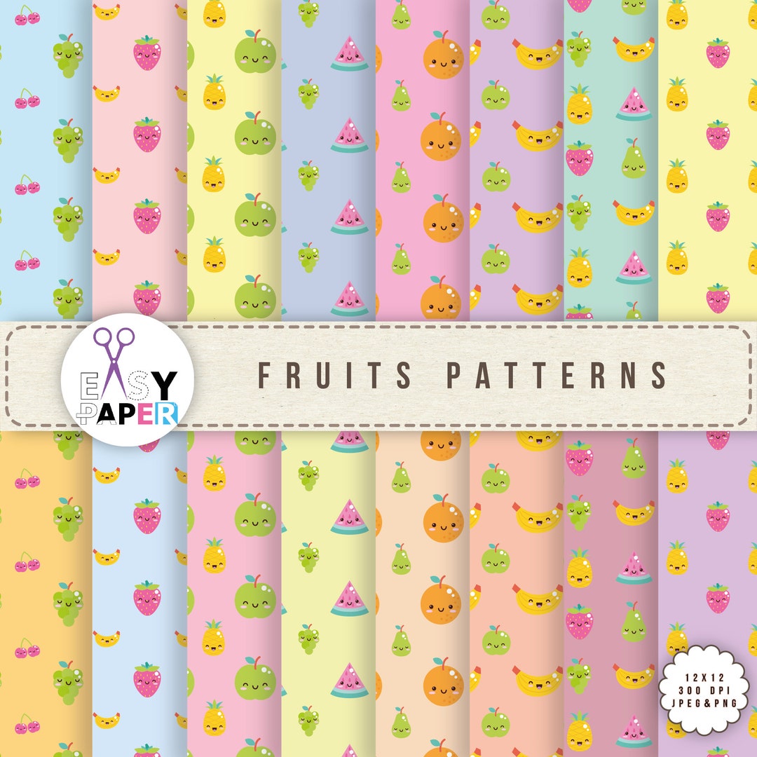 Kawaii Fruit Pattern Digital Paper Downloads , Printable Scrapbook ...