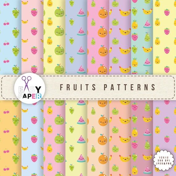 Kawaii Fruit Pattern Digital Paper Downloads Printable - Etsy