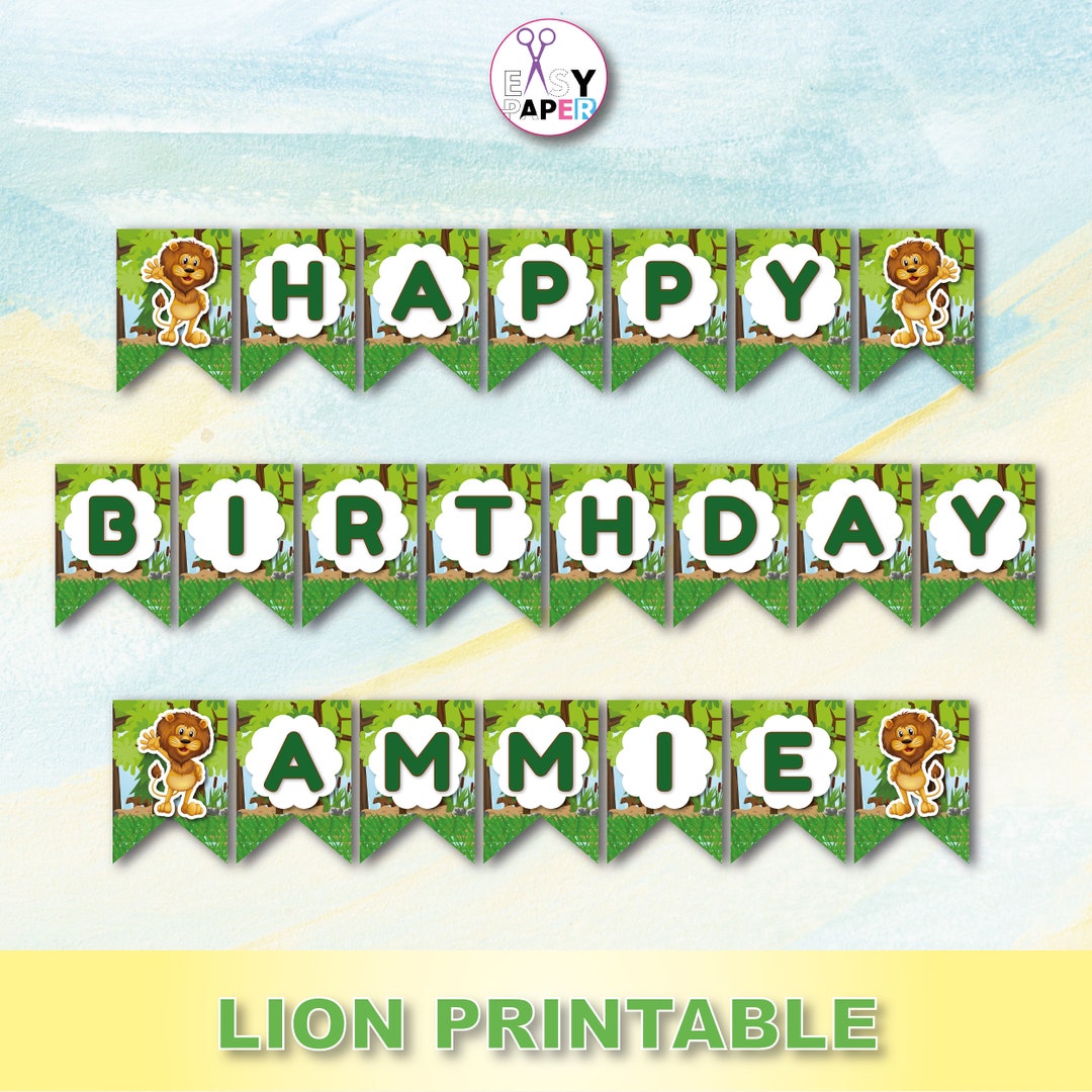Lion Party Banner - Lion Happy Birthday for Kids - Printable Banner ...