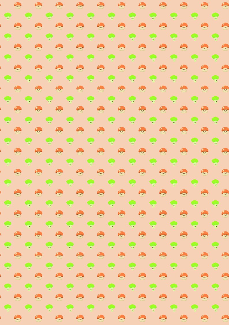 Kawaii Fruits and Veggies Pattern, Scrapbook Paper (digital Download ...