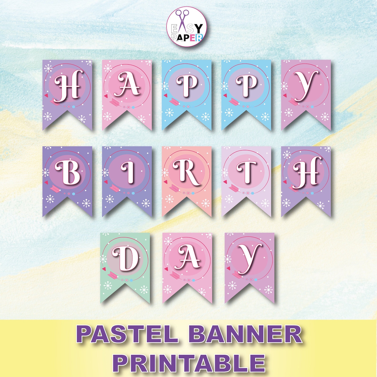 Pastel Birthday Banner - Printable Pastel Banner - Pastel Pennant ...