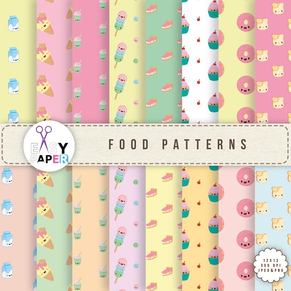 Kawaii Food Pattern Digital Paper Downloads Printable | Etsy