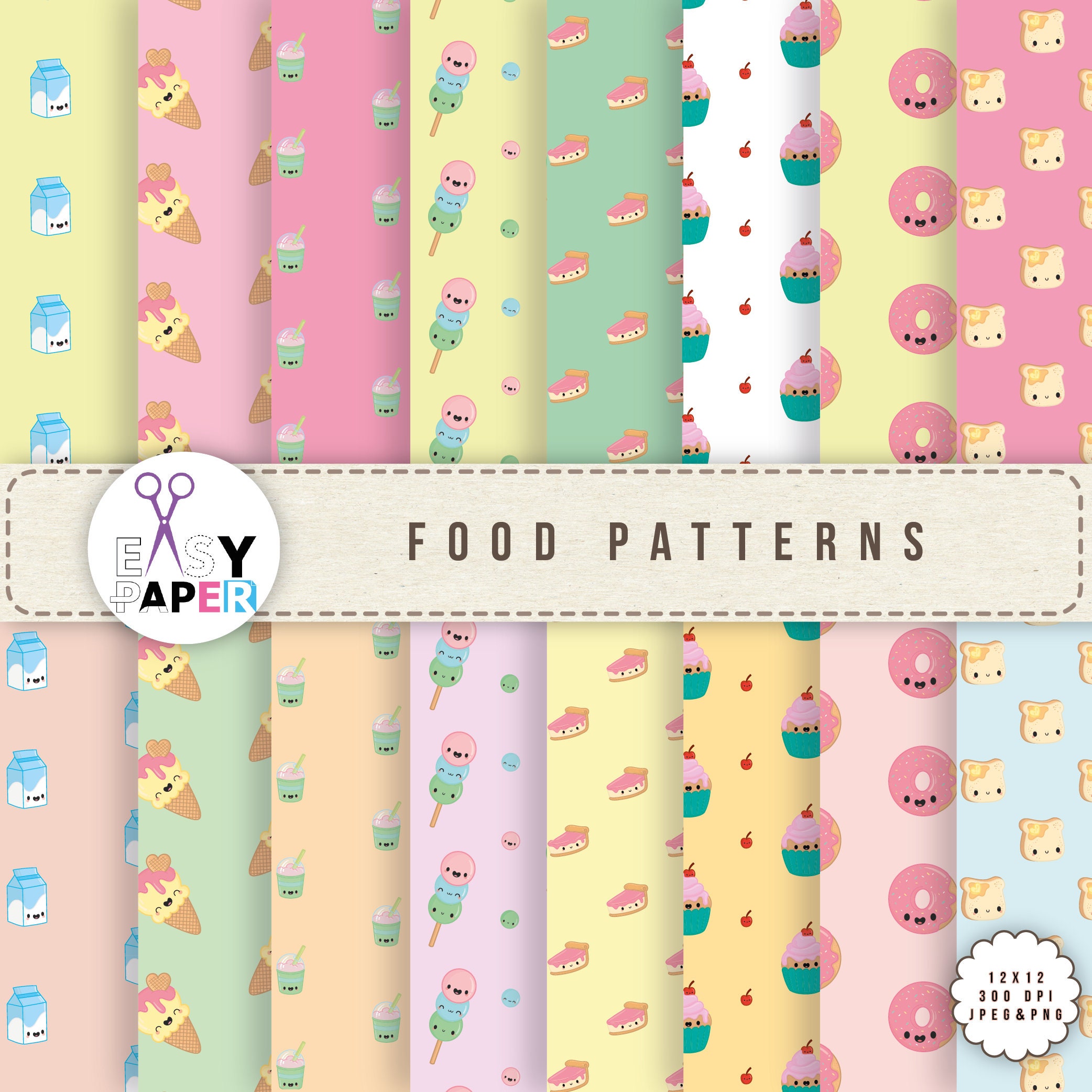 Kawaii Food Pattern Digital Paper Downloads Printable | Etsy