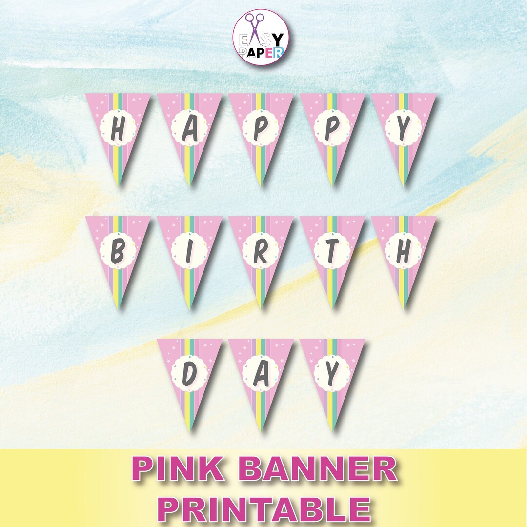 Pastel Birthday Banner - Printable Pastel Banner - Pastel Pennant ...