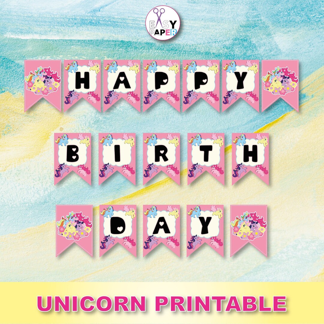 Unicorn Happy Birthday Banner – Printable Party Decoration (instant ...
