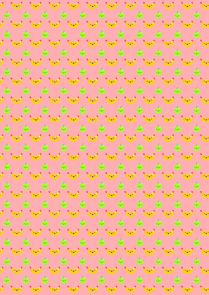 Kawaii Fruit Pattern Digital Paper, Scrapbook Backgrounds (digital ...