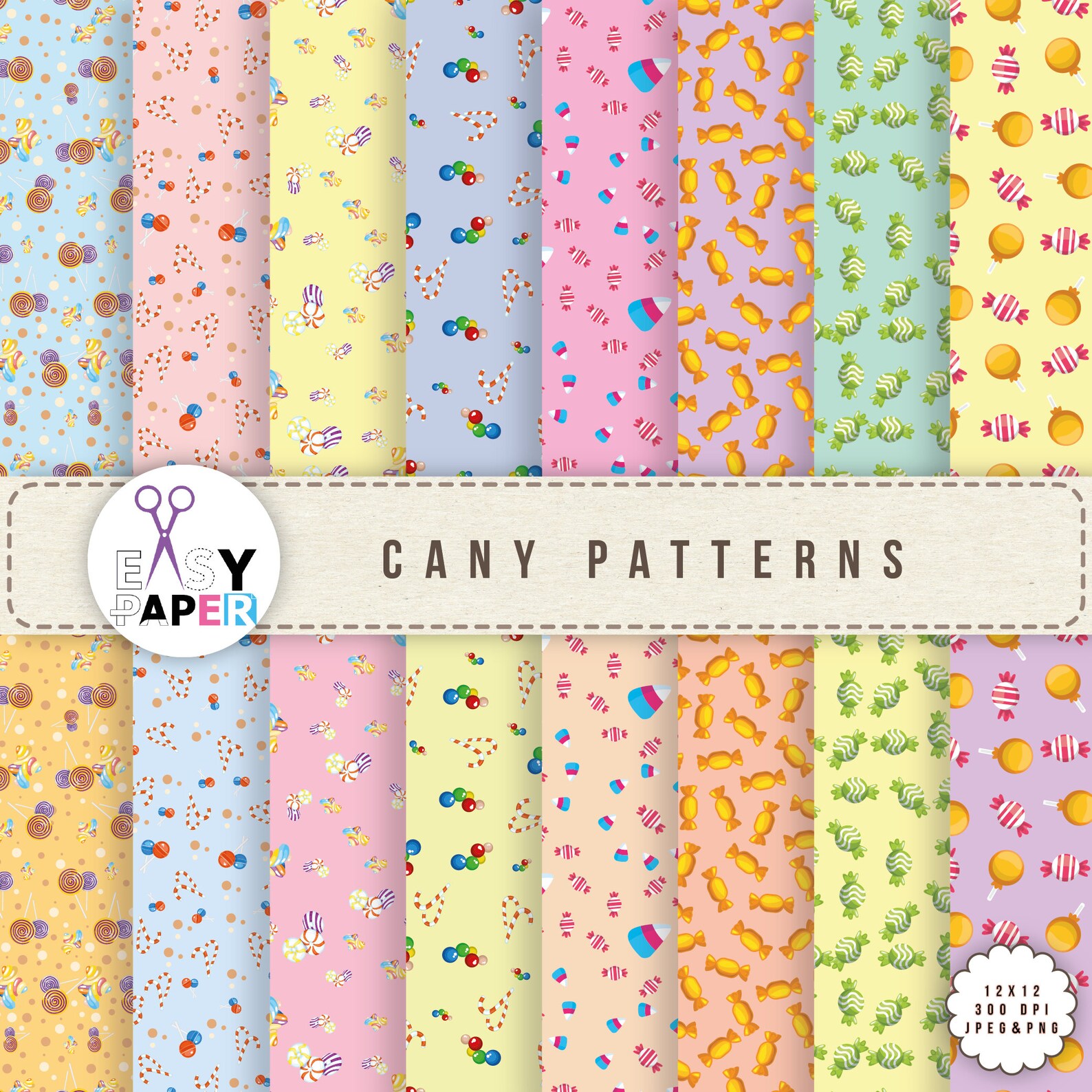 Kawaii Candy Pattern Digital Paper Downloads , Printable Scrapbook ...