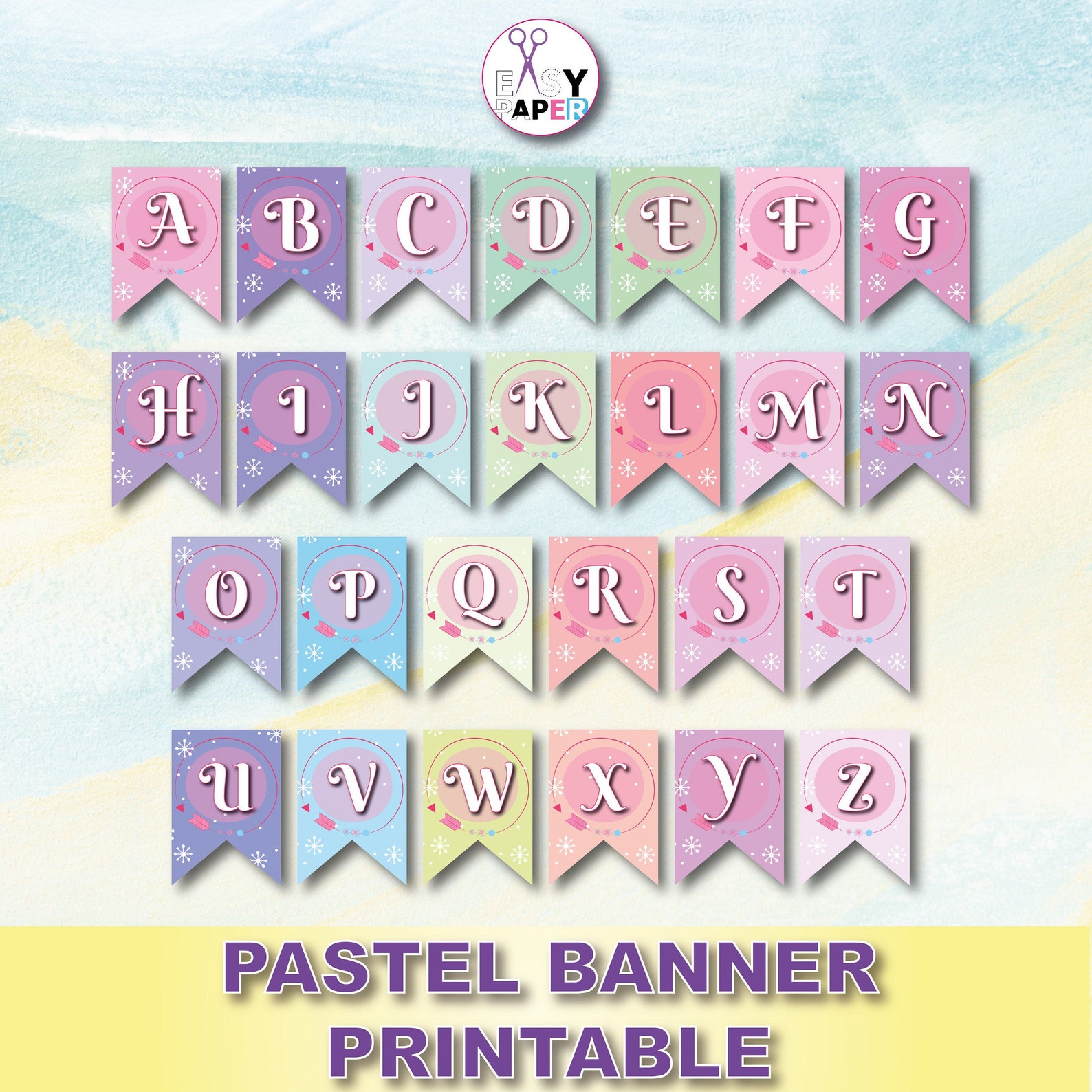 Pastel Birthday Banner Printable Pastel Banner Pastel Pennant Printable ...