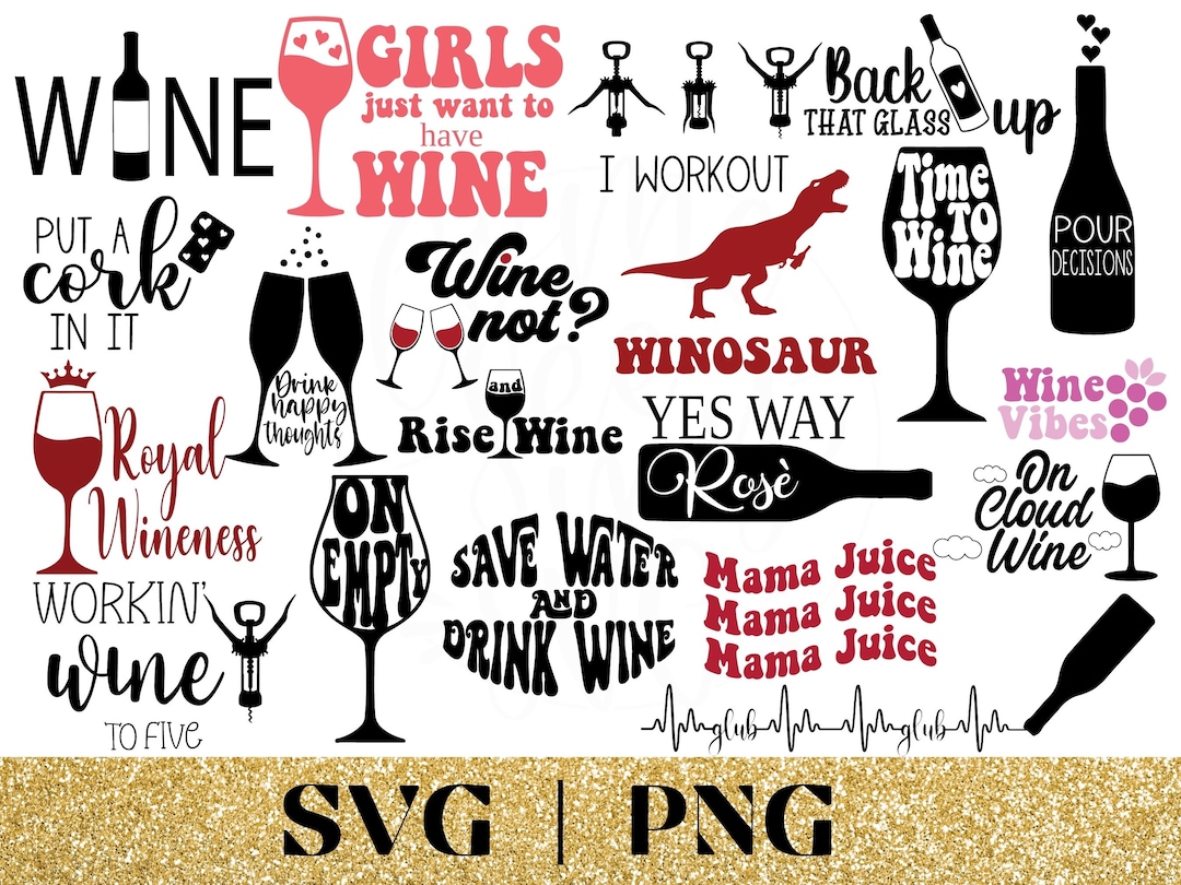 Wine SVG Bundle 20 Individual Wine Svg for Custom Wine Glasses ...