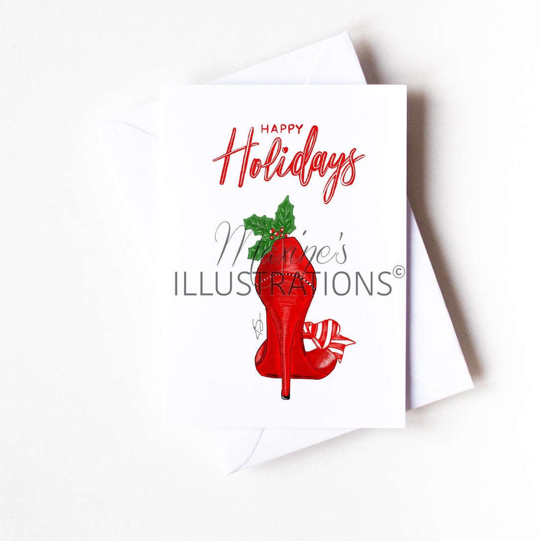 A6 Happy Holidays Holly Shoe Greeting Card Stationary Christmas Cards ...